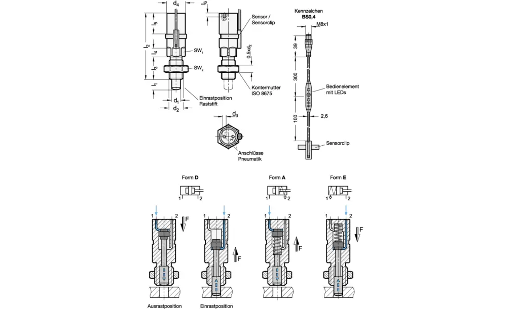 GN817.7-6-9-E-BS0,4 - GANTER Rastbolzen, Edelstahl, pneumatisch ...