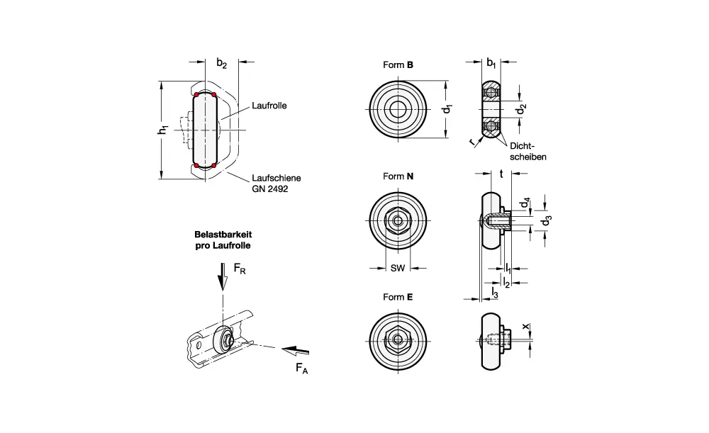 GN2496-45-B-2RS-X - GANTER Laufrollen, Edelstahl