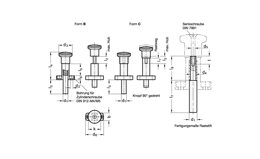 GN817.9-8-12-B - GANTER Rastbolzen ohne Rastsperre